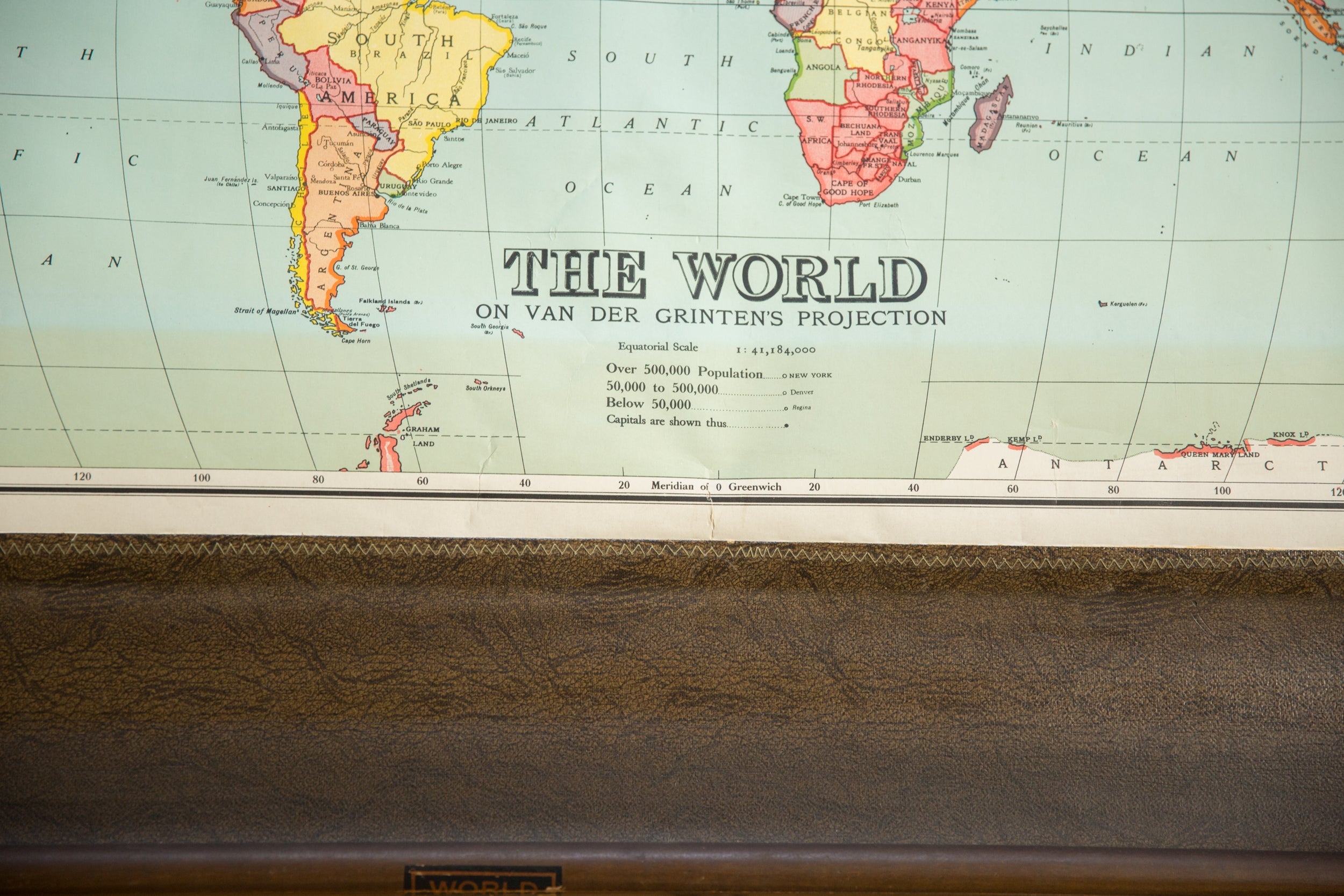 Vintage Nystrom Pull Down Map of The World in Hemispheres
