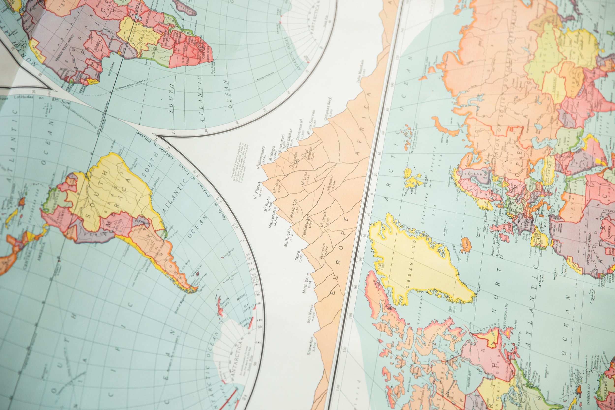 Vintage Nystrom Pull Down Map of The World in Hemispheres