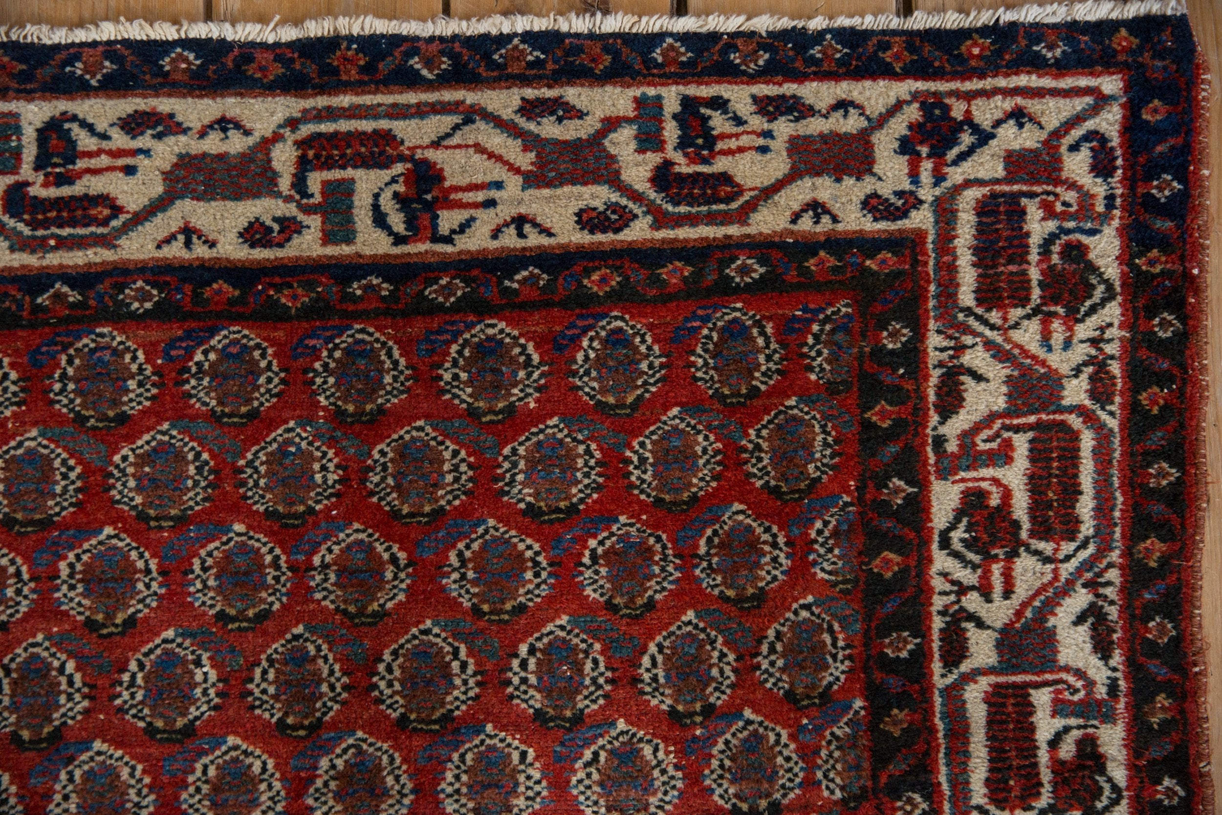 Vintage Serbend Persian Rug 4'2" x 6'2" | Red, Blue | c. 1950s
