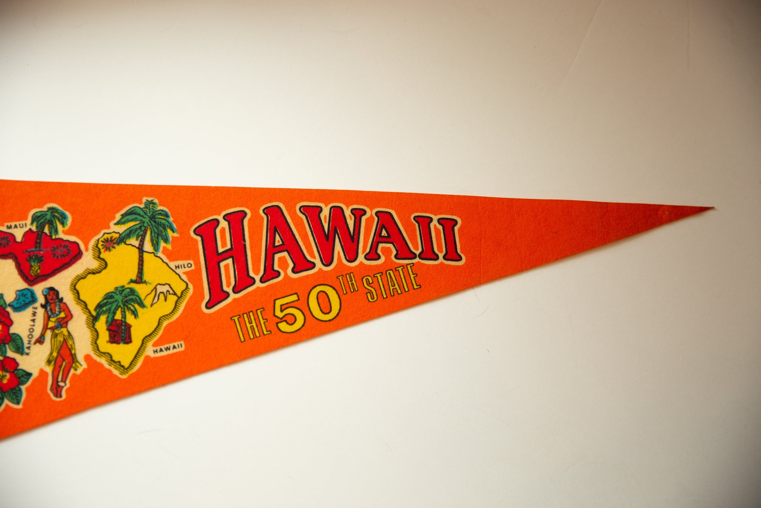 Vintage Hawaii The 50th State Felt Flag