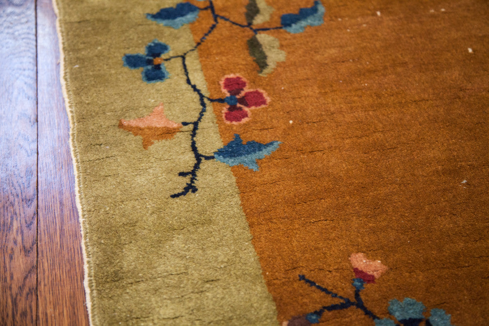 2.5x5 Vintage Green and Gold Art Deco Rug