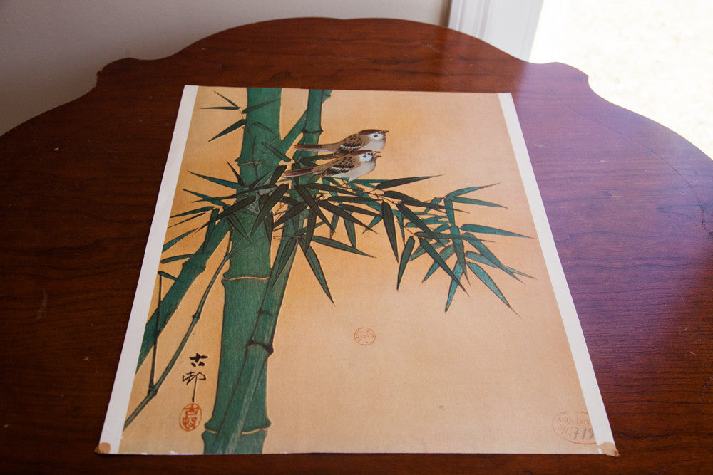 Asian Art Bamboo Birds Lithograph