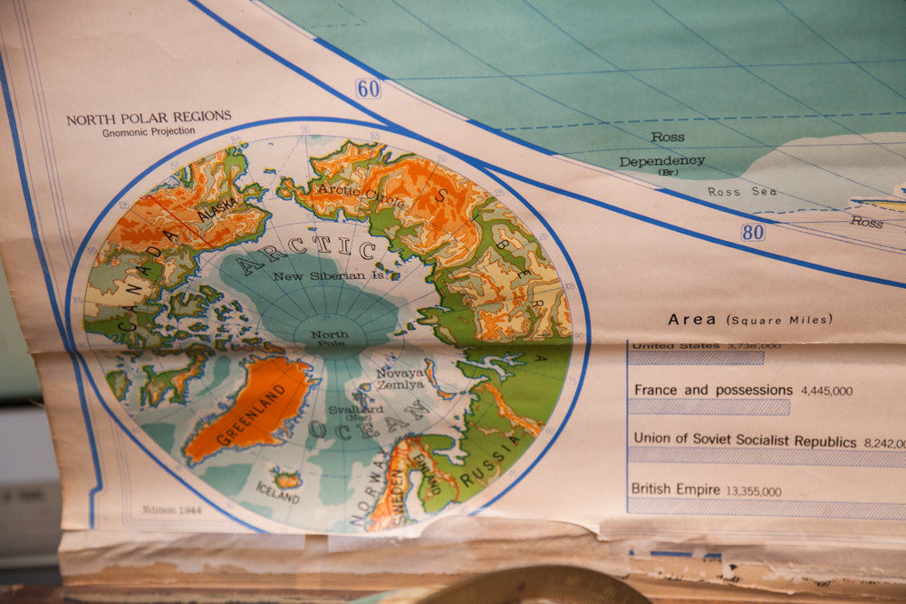 Vintage Denoyer Geppert Pull Down Map Of World