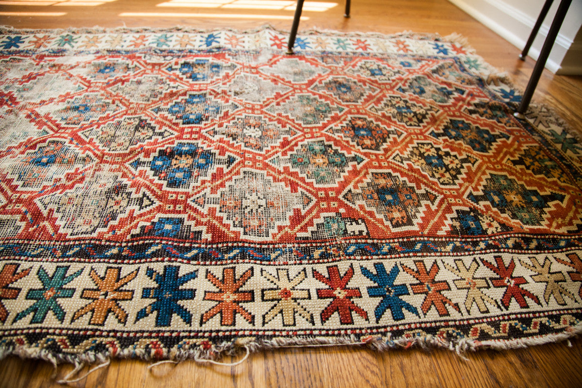 3x5 Colorful Worn Antique Kuba Rug