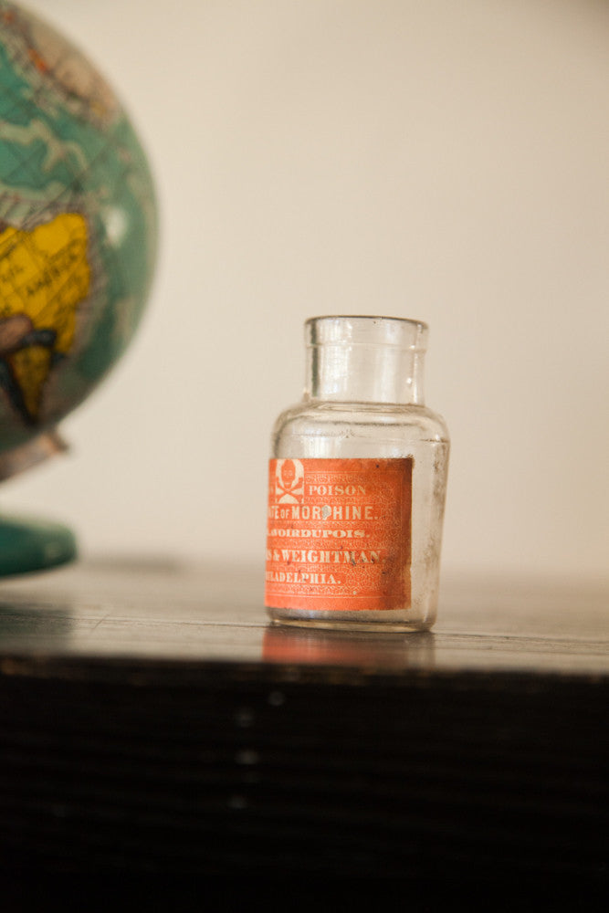 Antique Glass Poison Morphine Bottle // Old New House # 1840 – Item #1840