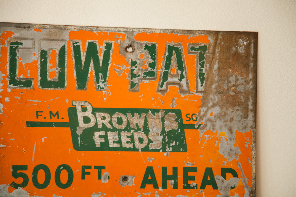 Antique Cow Path Metal Sign Browns Feeds