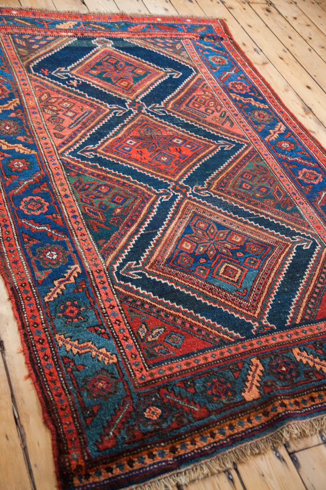 4x6 Blue And Red Antique Tribal Area Rug
