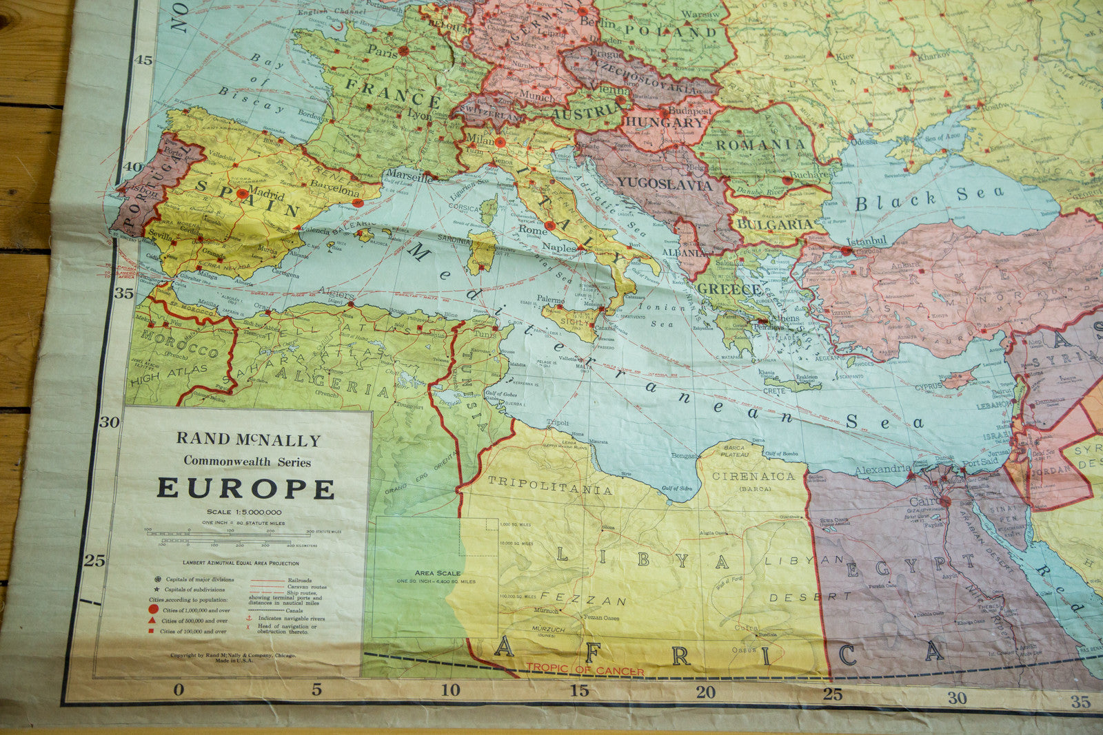 Antique Rand McNally Pull Down Map of Europe