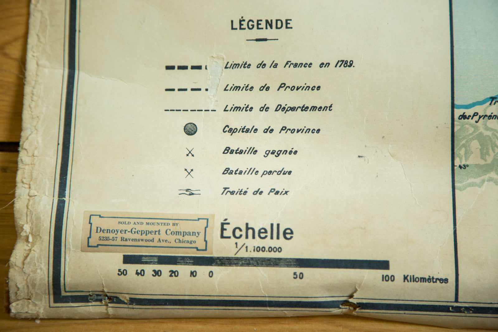 Antique Pull Down Map Of France