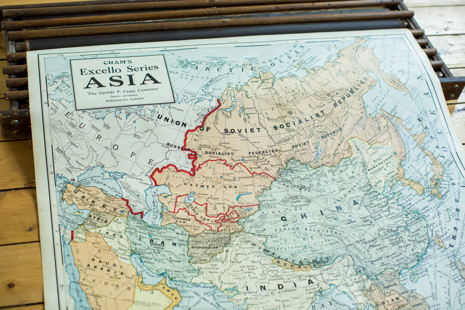 Crams 1938 Edition Pulldown Map Of Asia