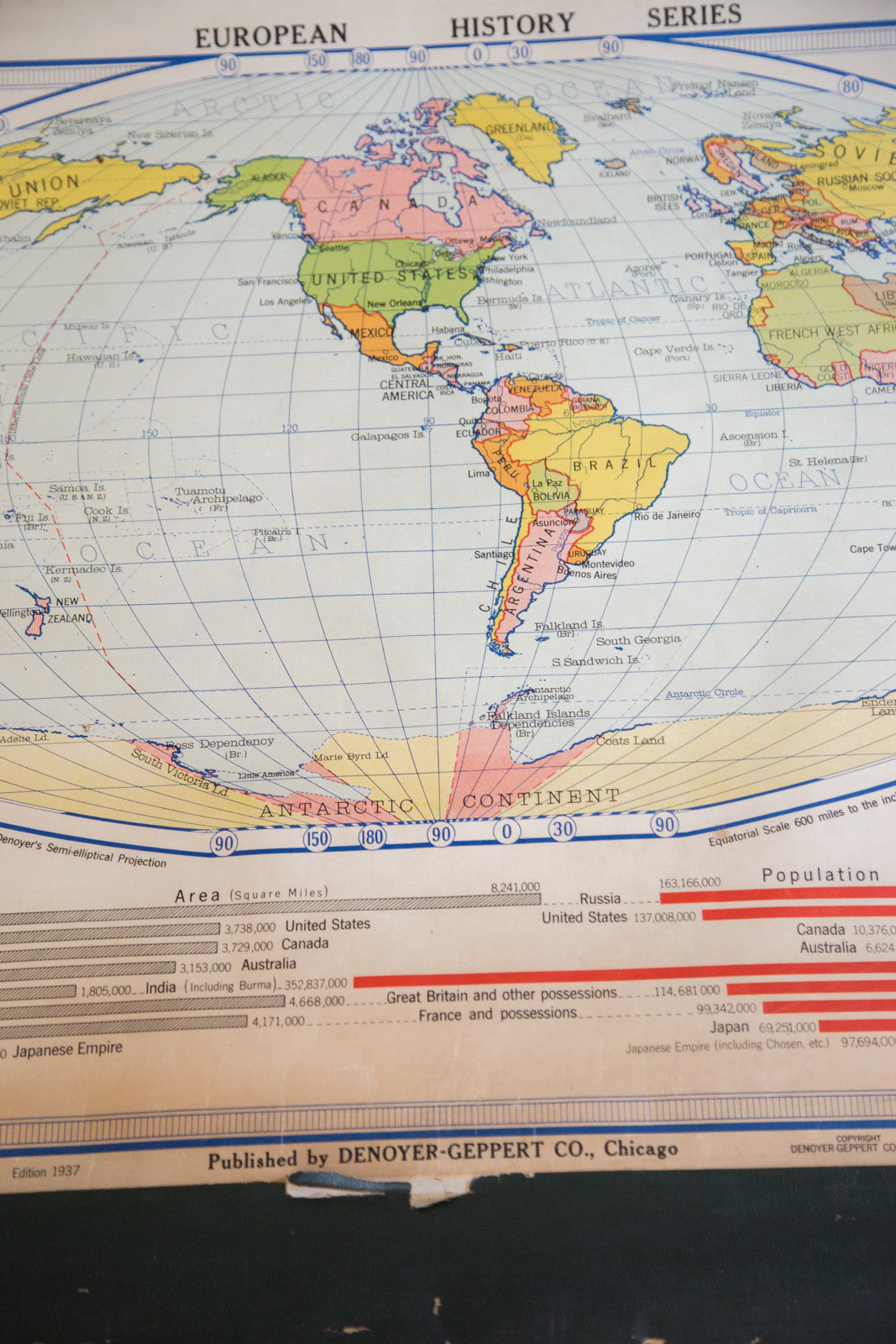 Vintage 1930s Pull Down Map of Modern World
