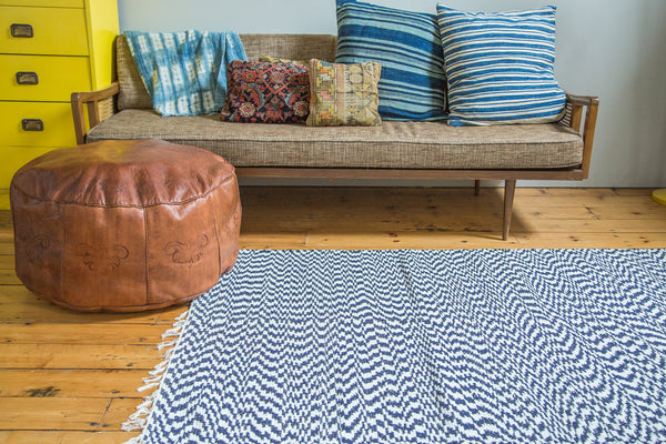 4x6 New Organic Cotton Navy and White Rag Rug