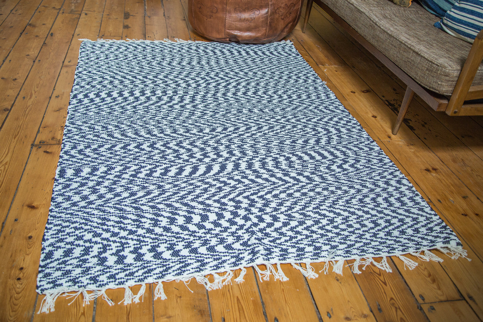 4x6 New Organic Cotton Navy and White Rag Rug
