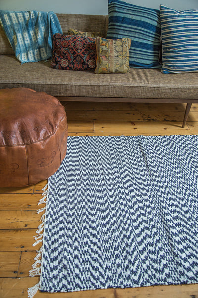 4x6 New Organic Cotton Navy and White Rag Rug