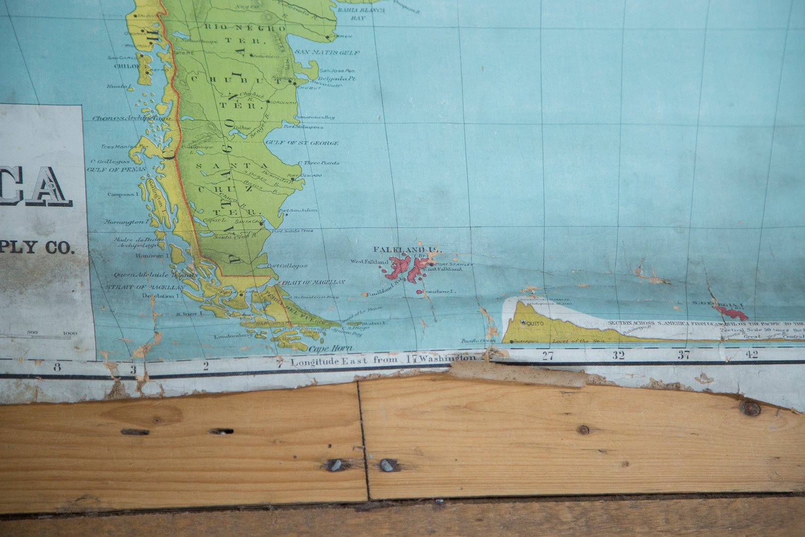 Vintage Pull Down Map South America