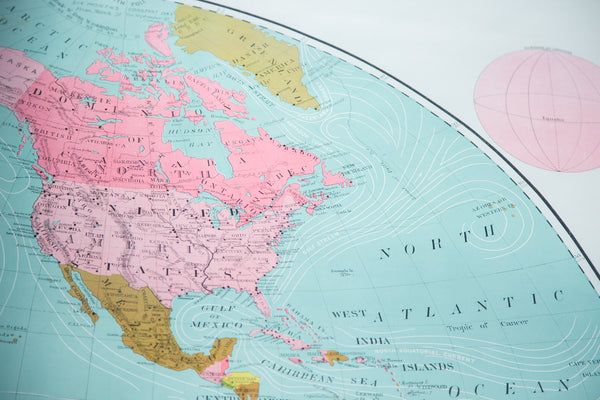 Vintage Pull Down World Map Western Hemisphere