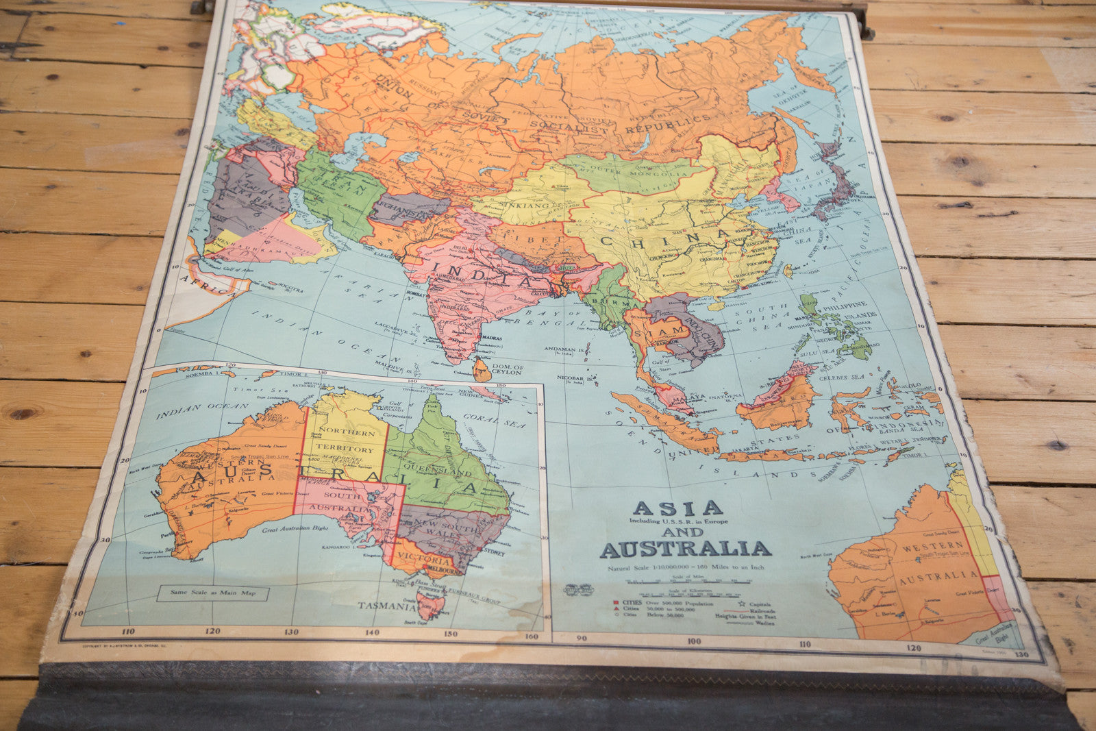 Vintage Asia and Australia Pull Down Map