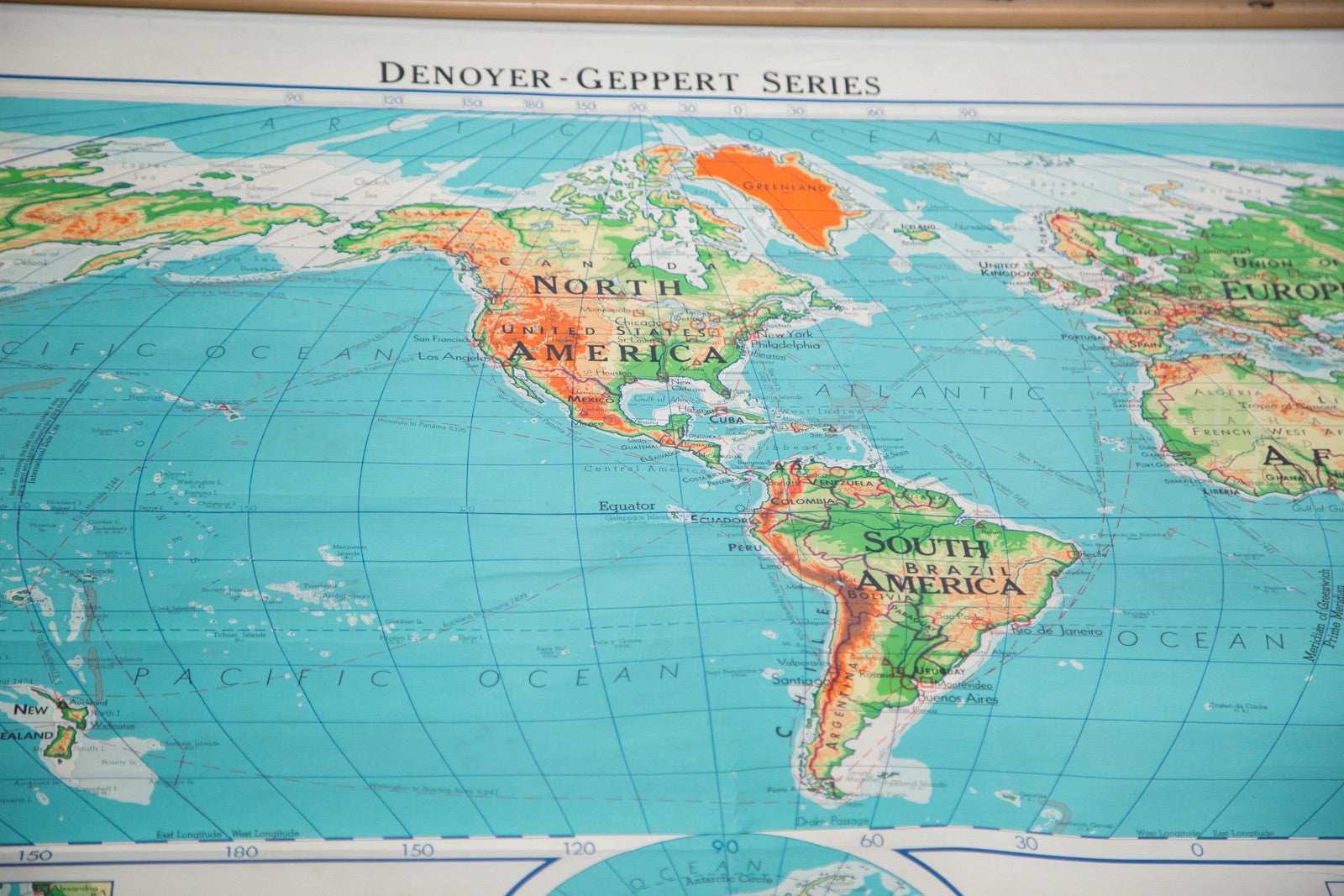 Vintage Denoyer Geppert World Pull Down Map