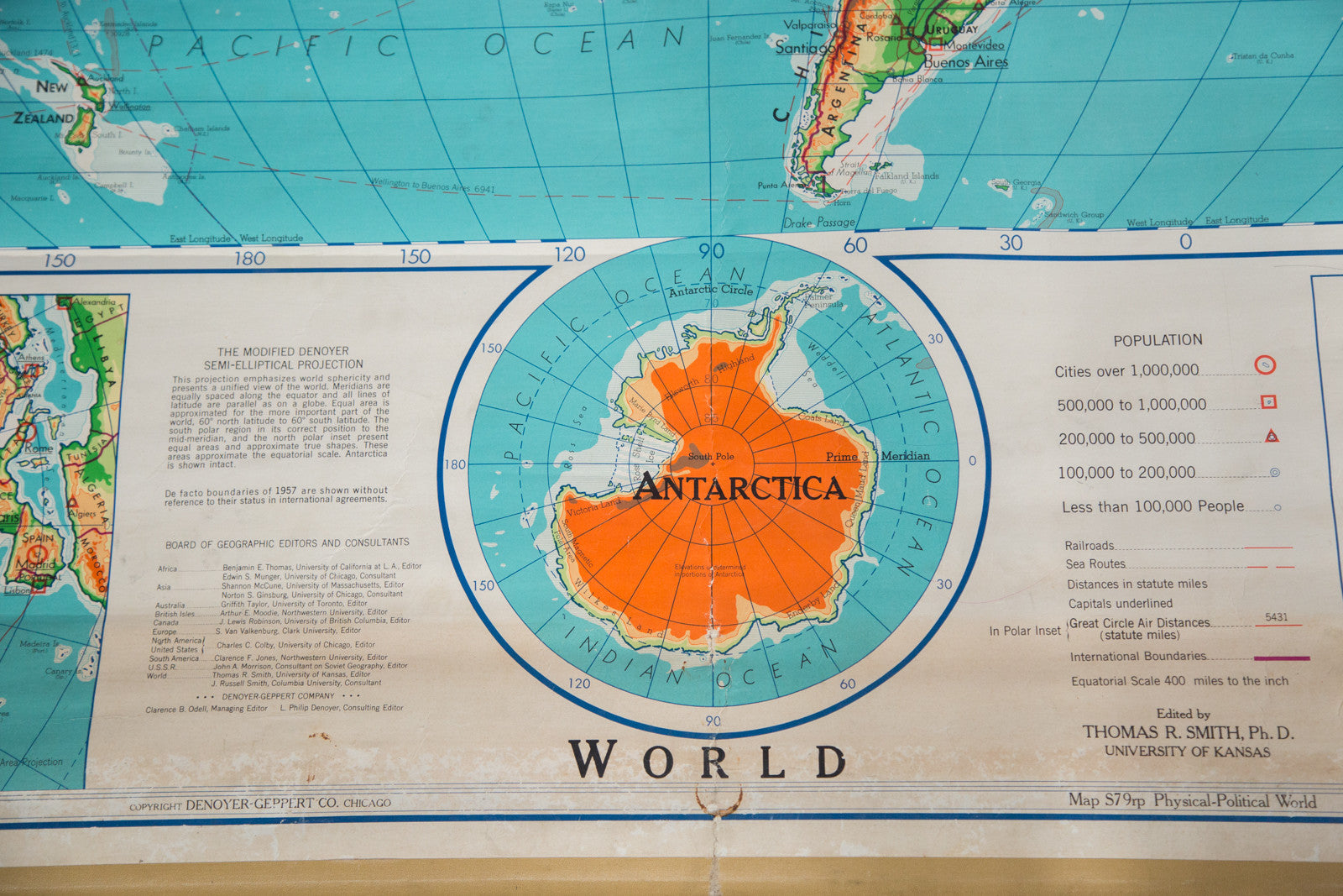 Vintage Denoyer Geppert World Pull Down Map