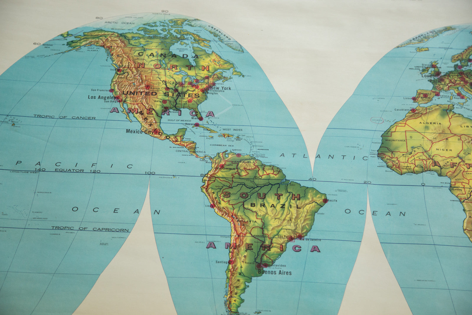Vintage 1960's World Pull Down Map