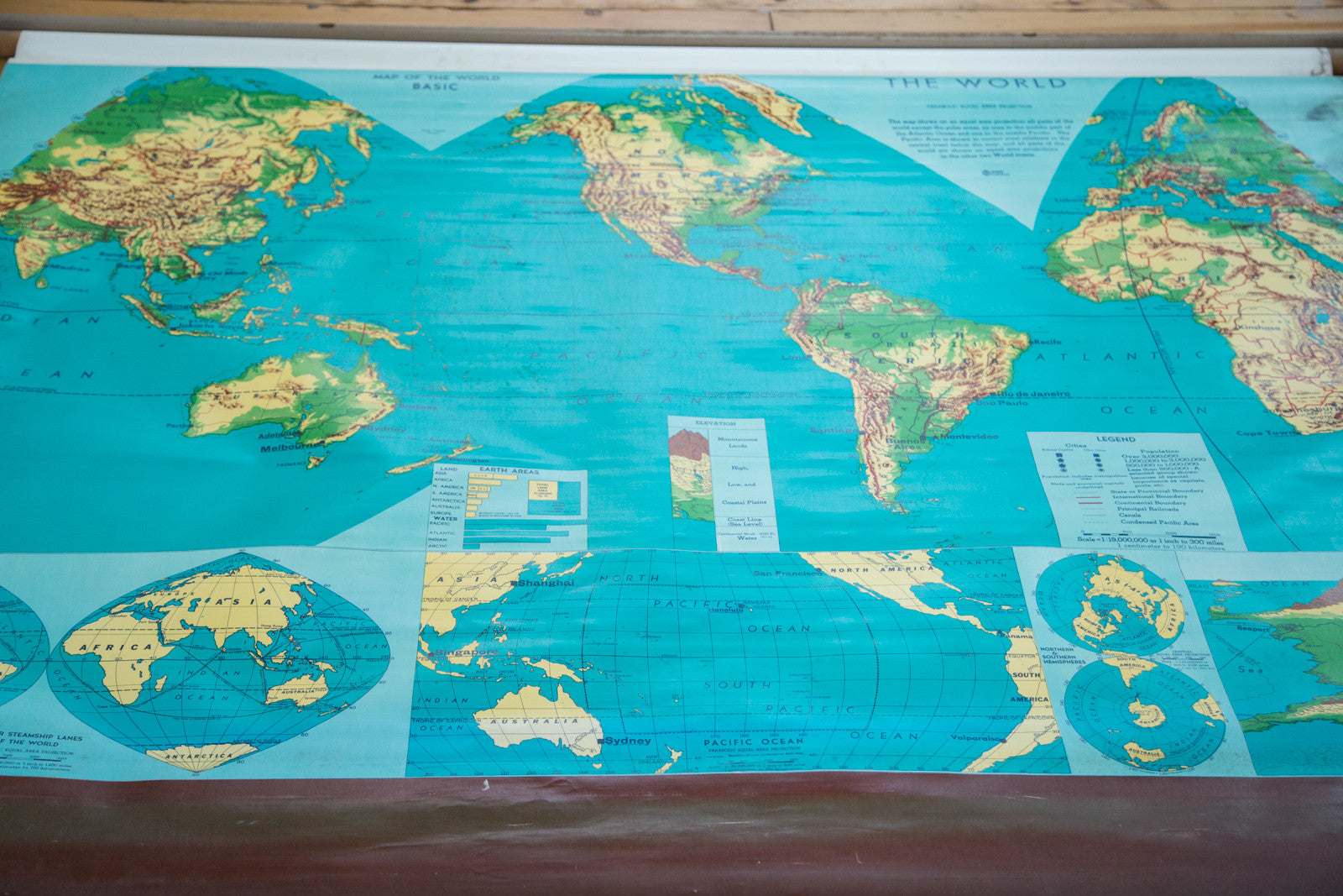 Vintage 60s Costello Pull Down Map Of World