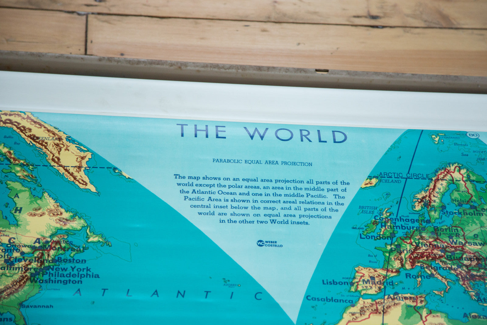 Vintage 60s Costello Pull Down Map Of World