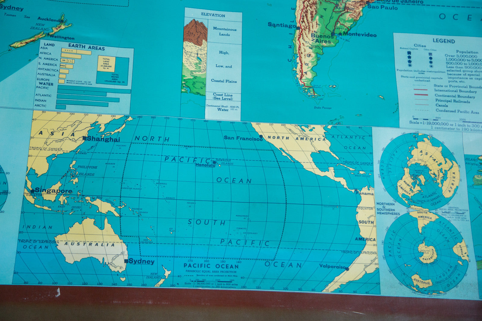 Vintage 60s Costello Pull Down Map Of World