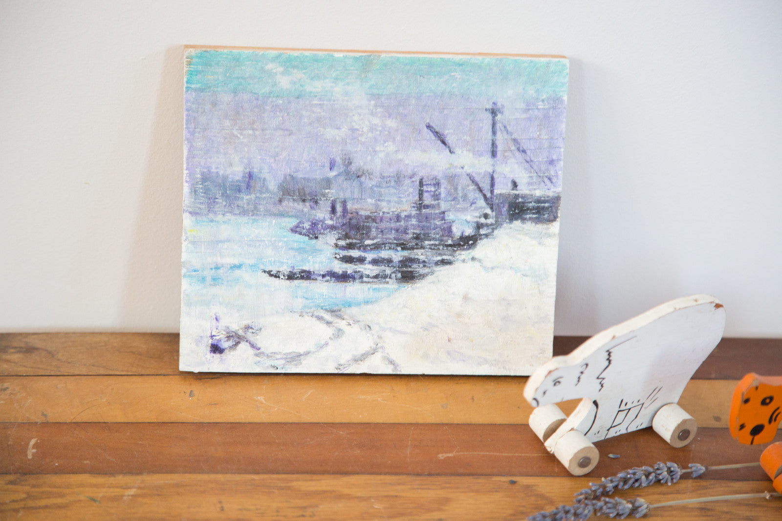 Lilac and Blue Ship Miniature Painting