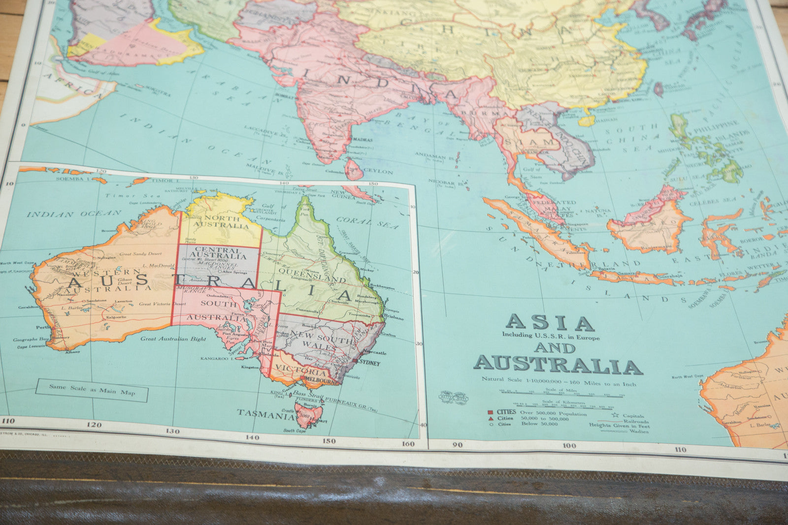Antique Nystrom Pull Down Map of Asia/Australia