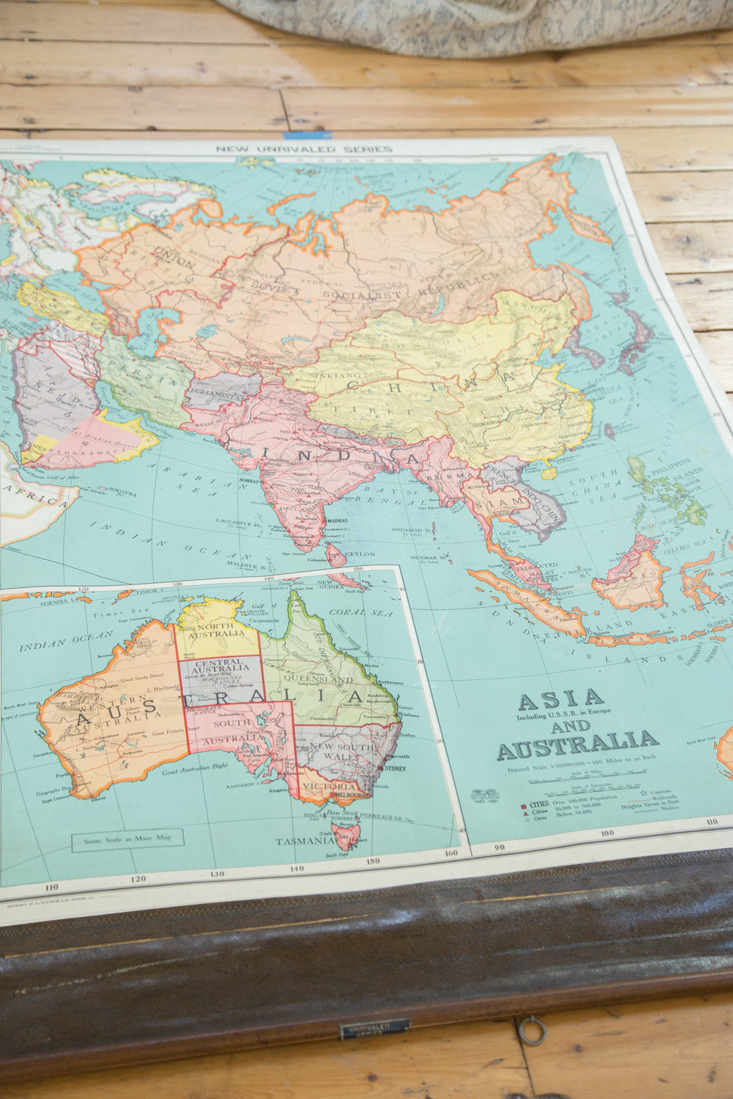 Antique Nystrom Pull Down Map of Asia/Australia