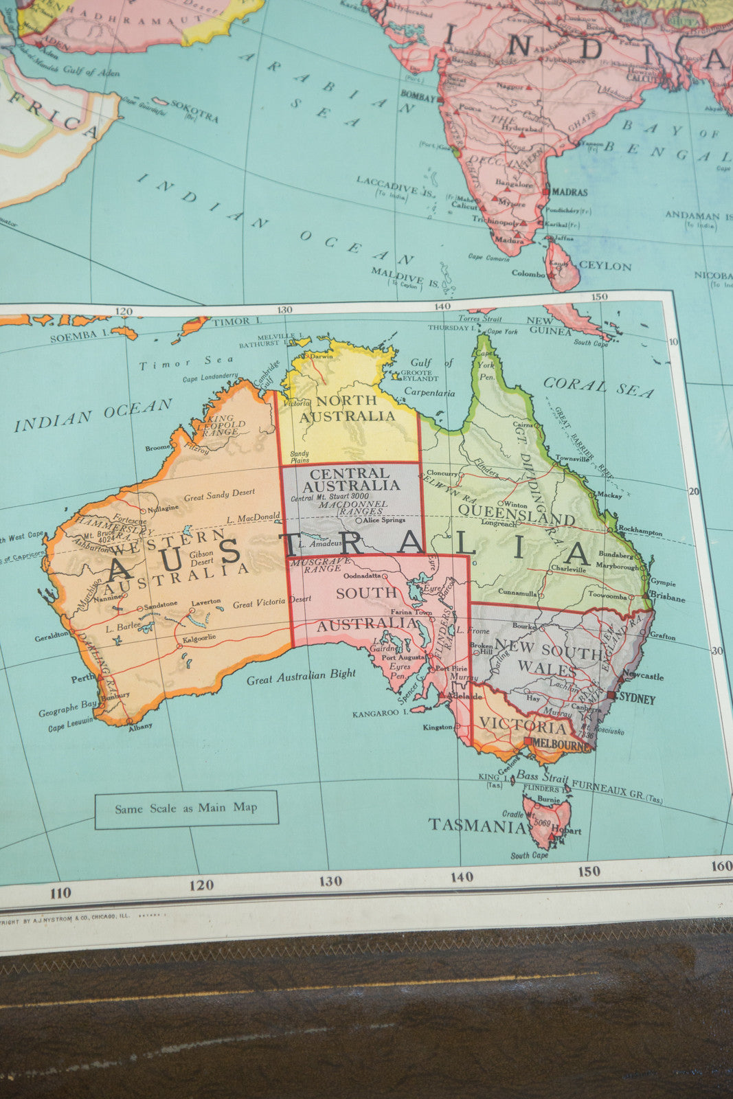 Antique Nystrom Pull Down Map of Asia/Australia