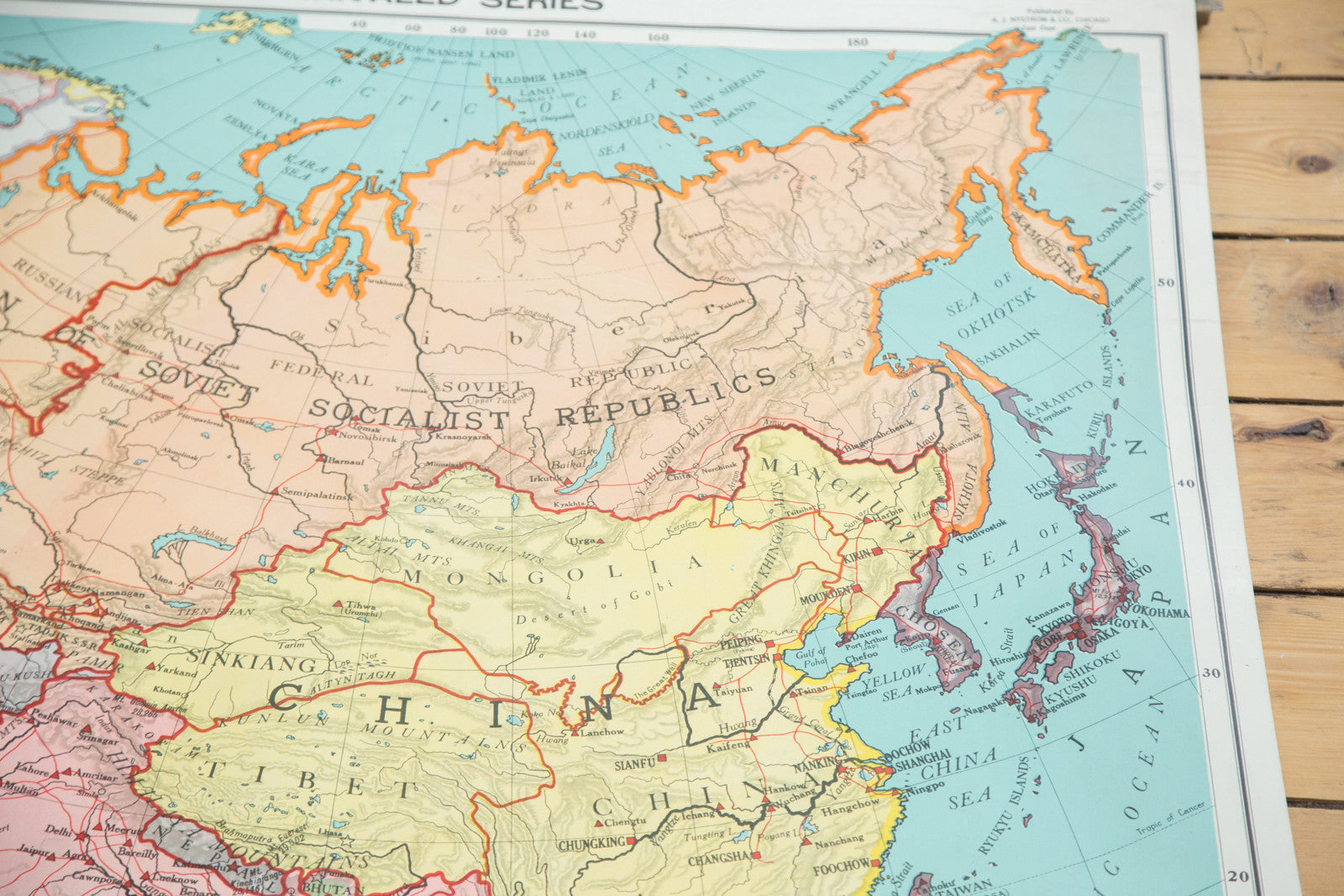 Antique Nystrom Pull Down Map of Asia/Australia