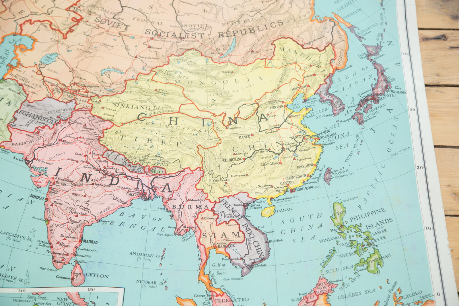 Antique Nystrom Pull Down Map of Asia/Australia