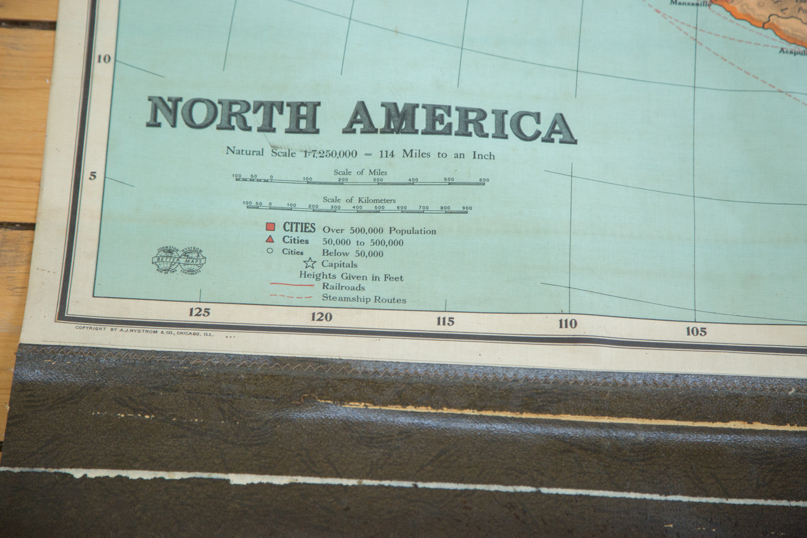 Antique Nystrom Pull Down Map of North America