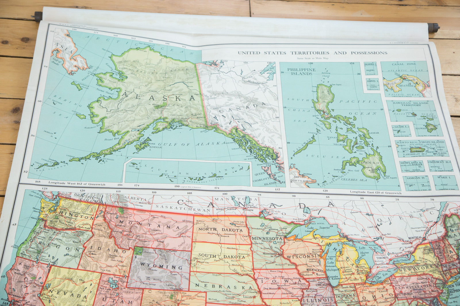 Antique Nystrom Pull Down Map of USA