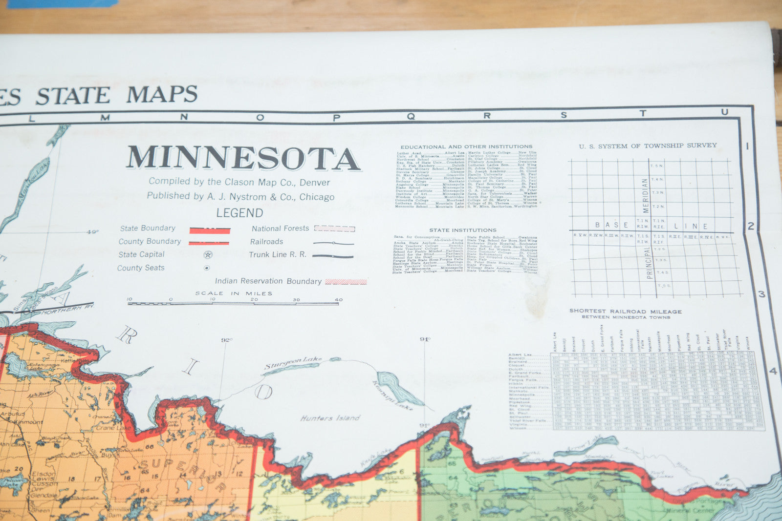 Antique Nystrom Pull Down Map of Minnesota