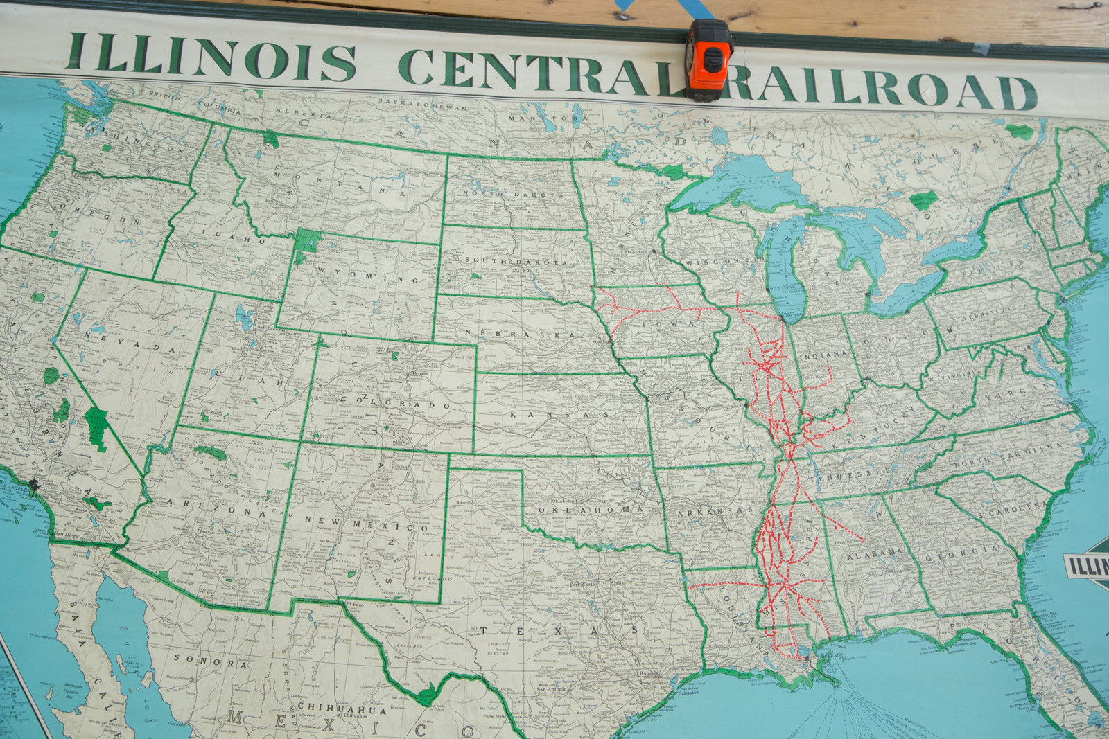 Vintage Illinois Central Railroad Pull Down Map – Item #2478