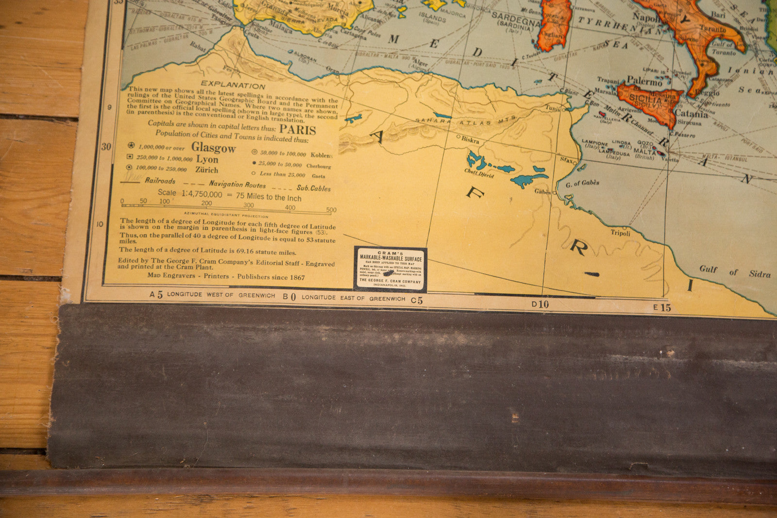 Vintage Cram's Pull Down Map of Europe