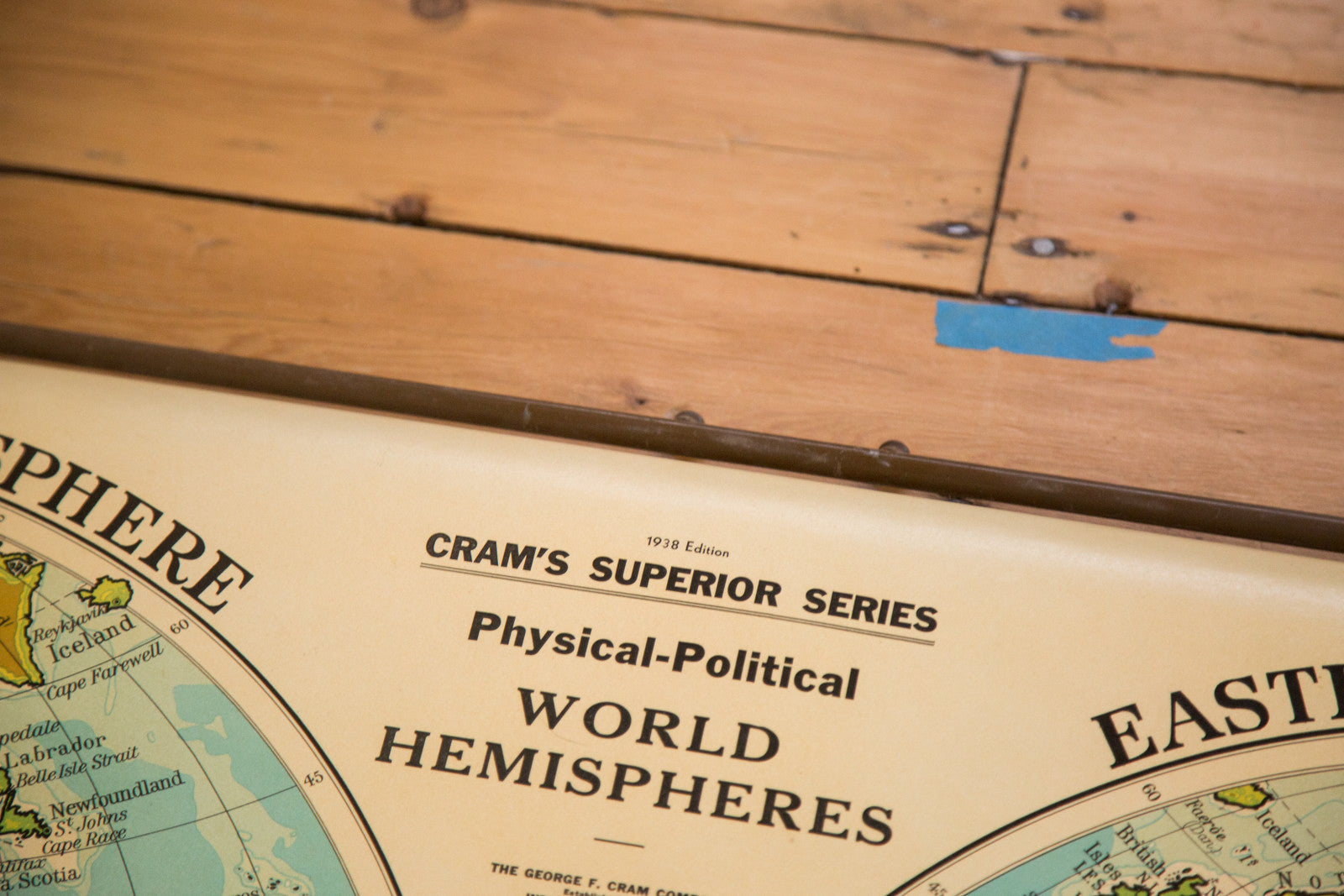 Vintage Cram's Pull Down Map of World Hemispheres