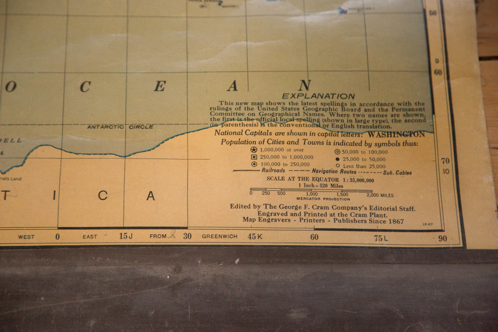 Vintage Cram's Pull Down Map of the World