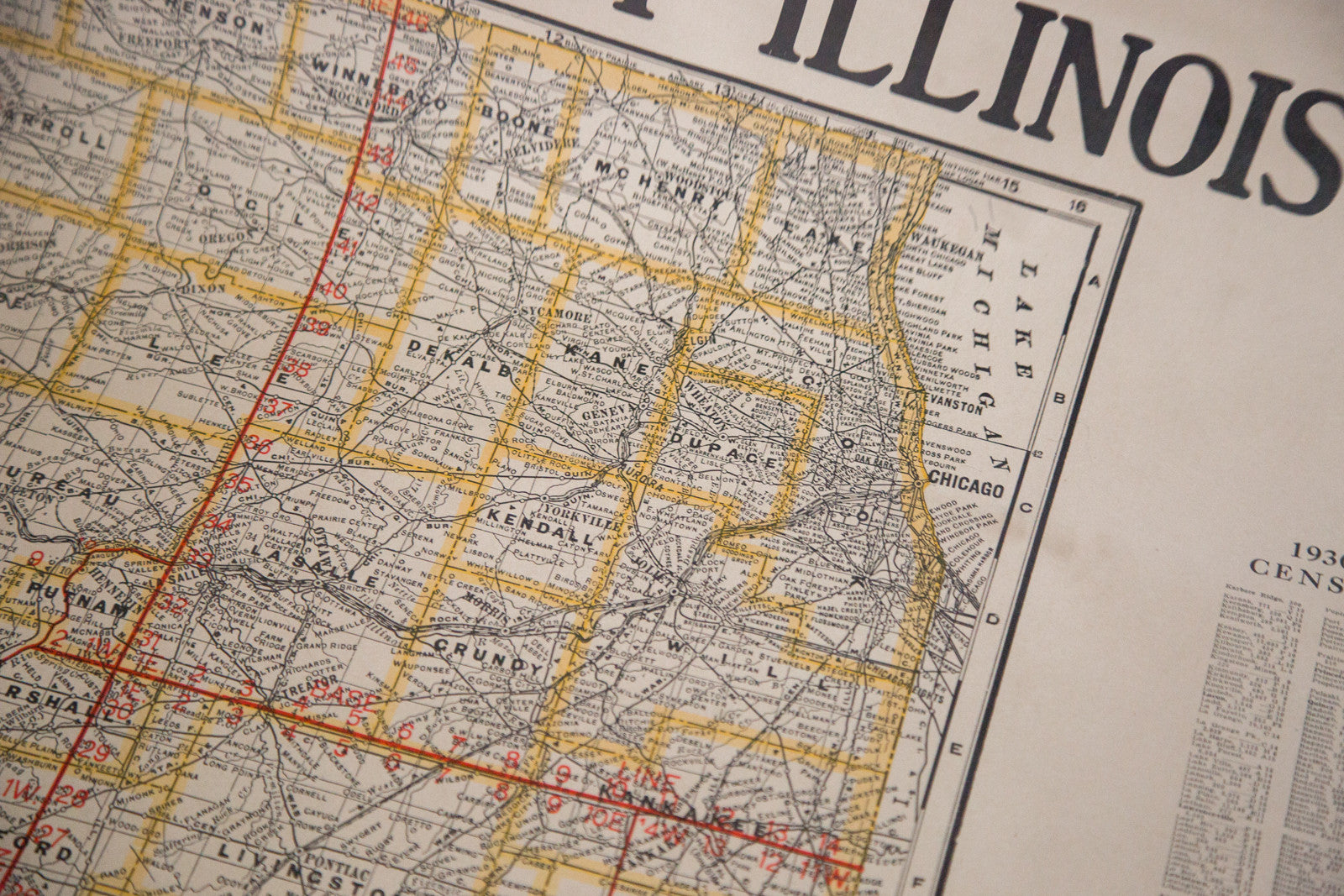 Vintage Cram's Pull Down Map of Illinois