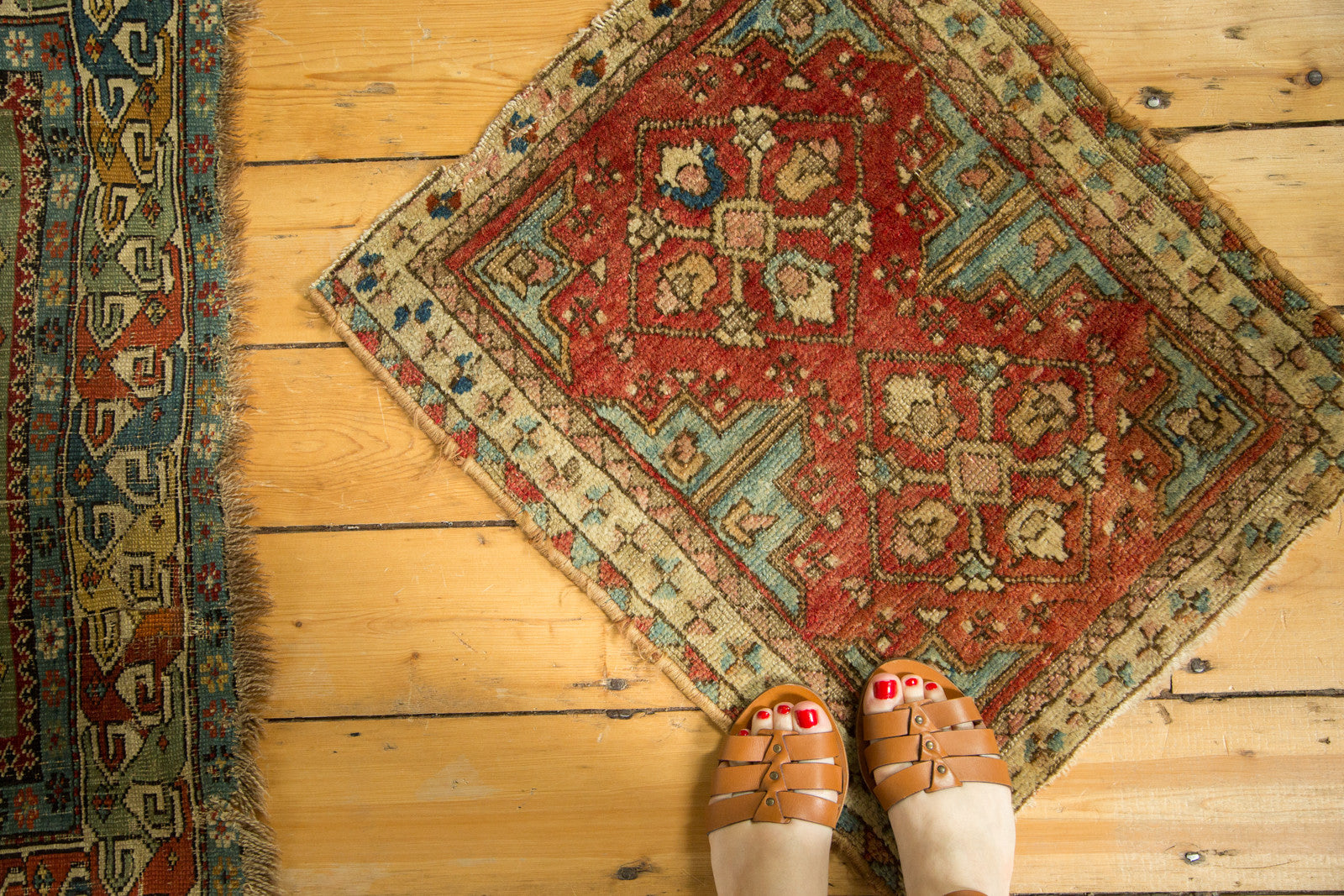2x2 Antique Caucasian Square Rug Mat