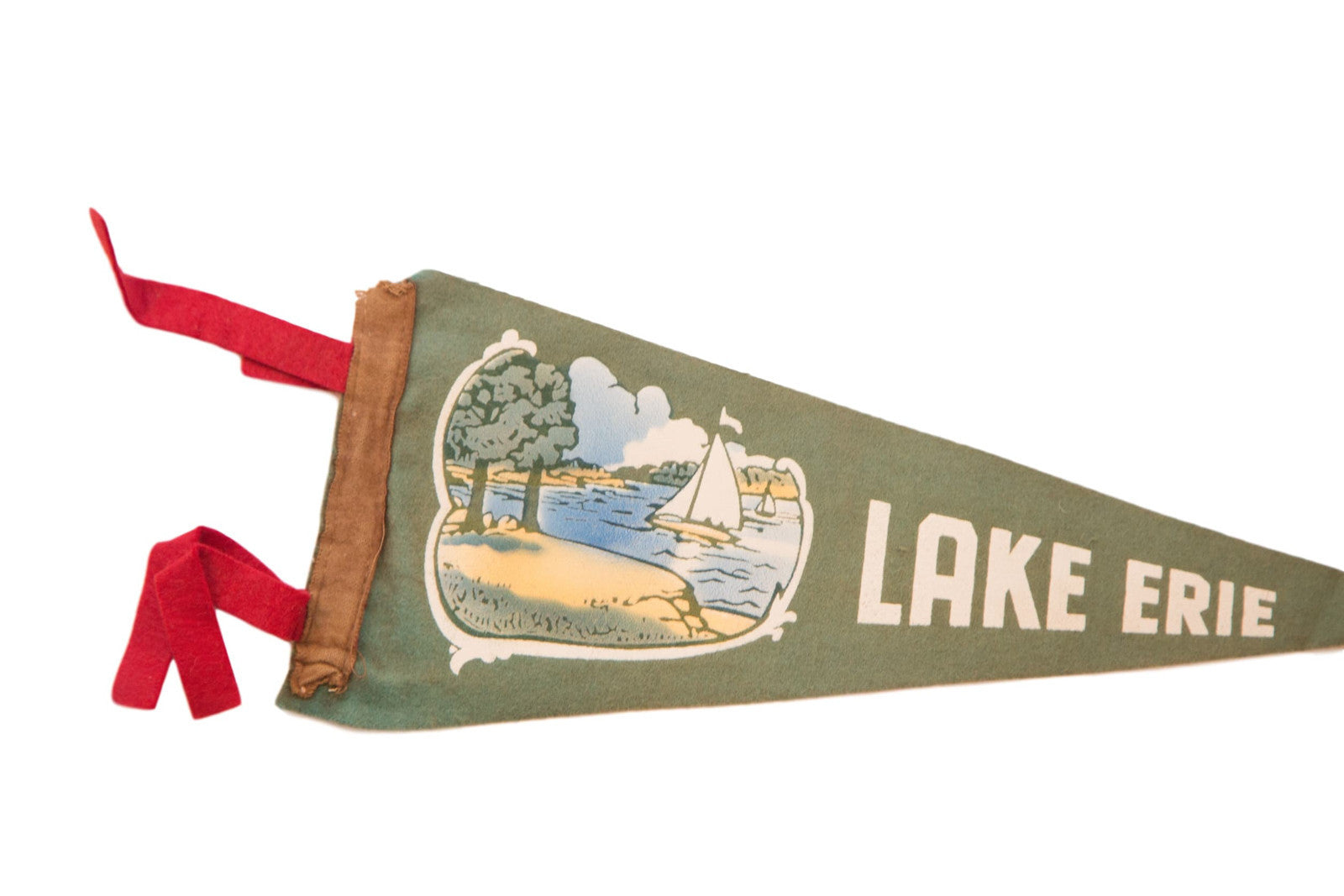 Antique Green Lake Erie Sailboat Felt Flag