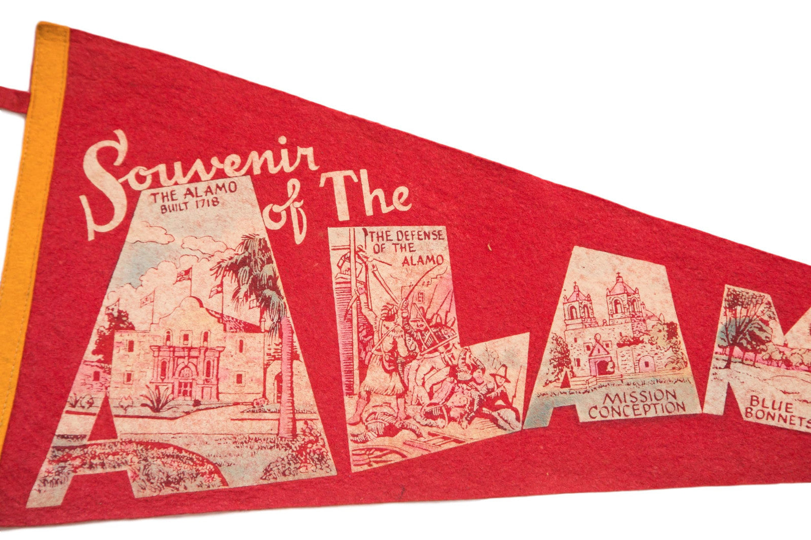 Souvenir of the Alamo with Texas Long Horn Felt Flag