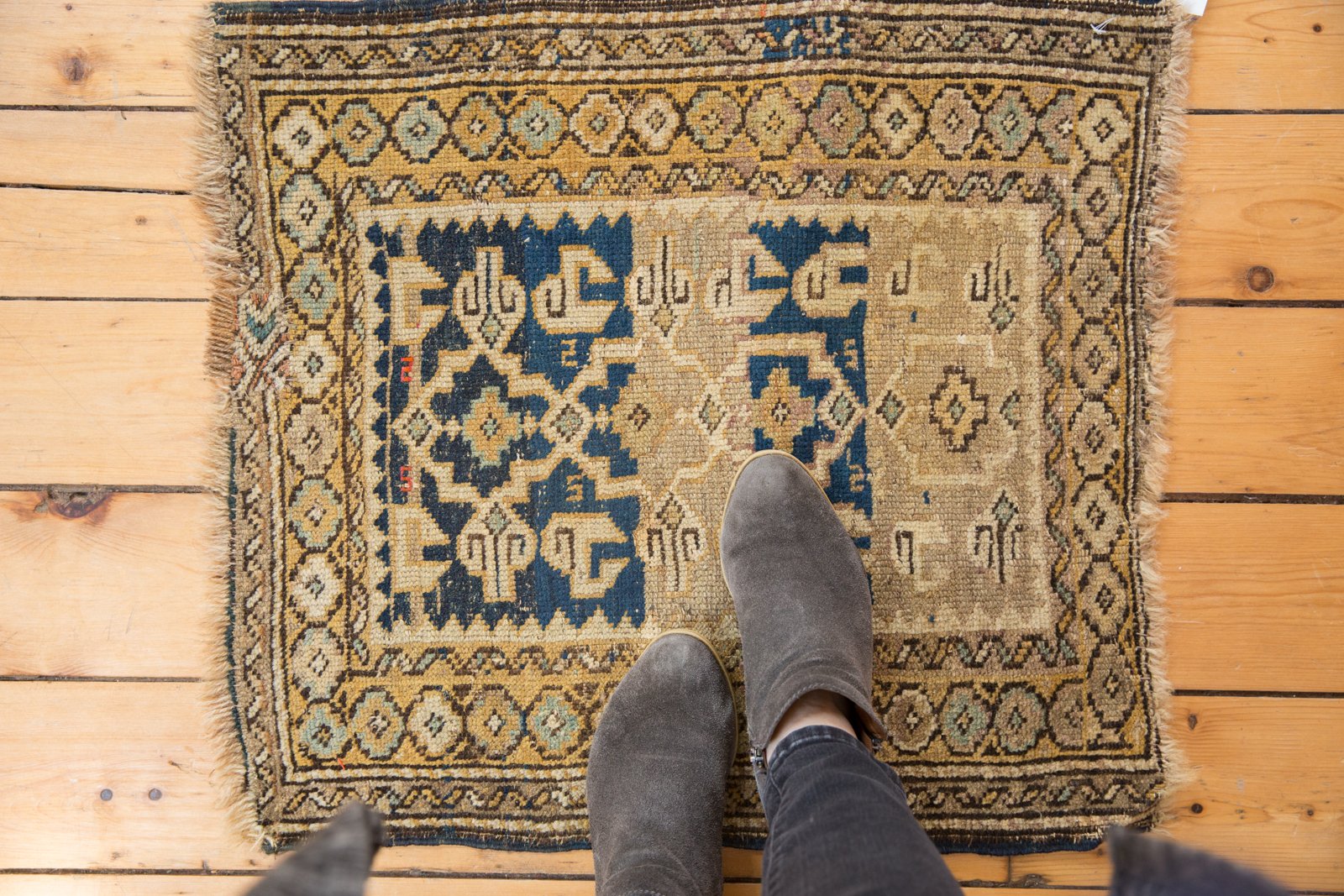 Antique Caucasian Rug 2'1" x 2'3" | Blue, Gray | c. 1910s