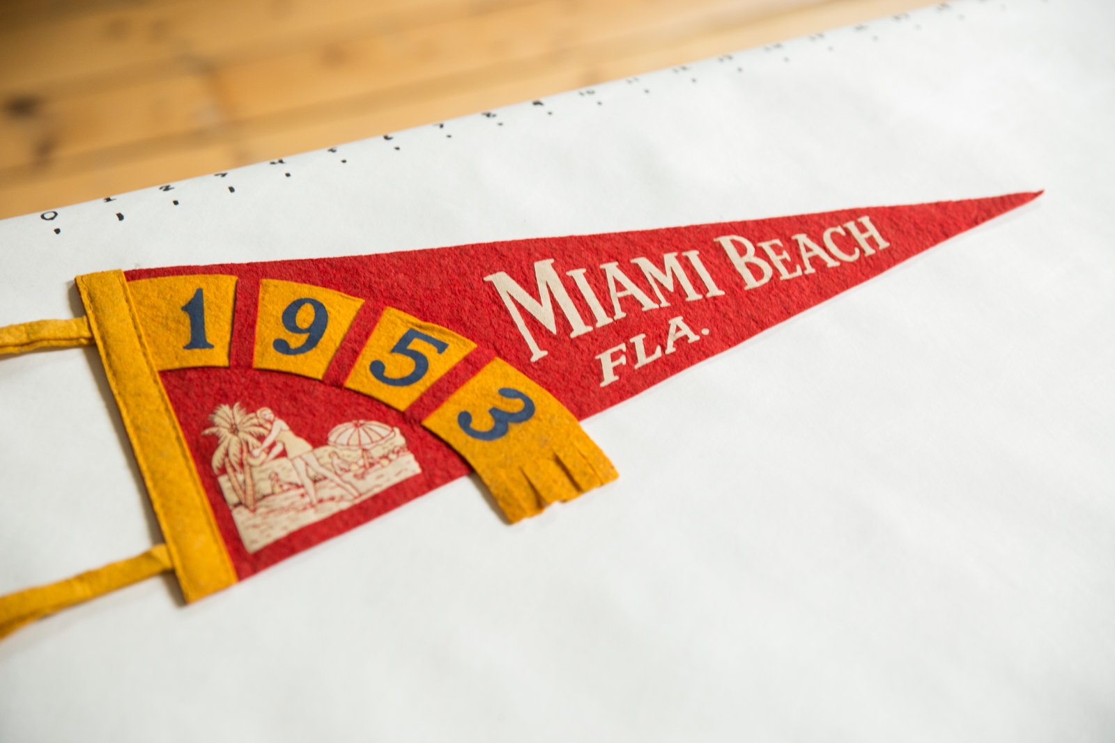 Vintage 1953 Miami Beach Fla. Felt Flag Pennant