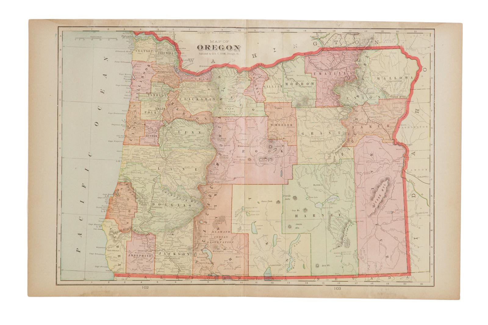 Cram's 1907 Map of Oregon