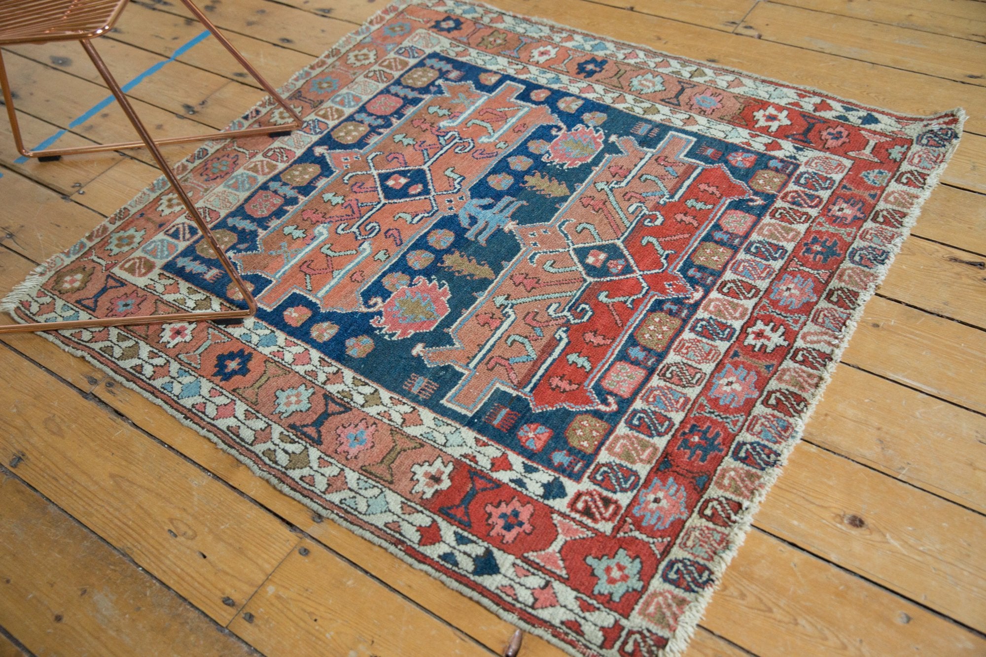 Antique Serapi Persian Rug 3'7" x 3'10" | Blue, Red | c. 1895s