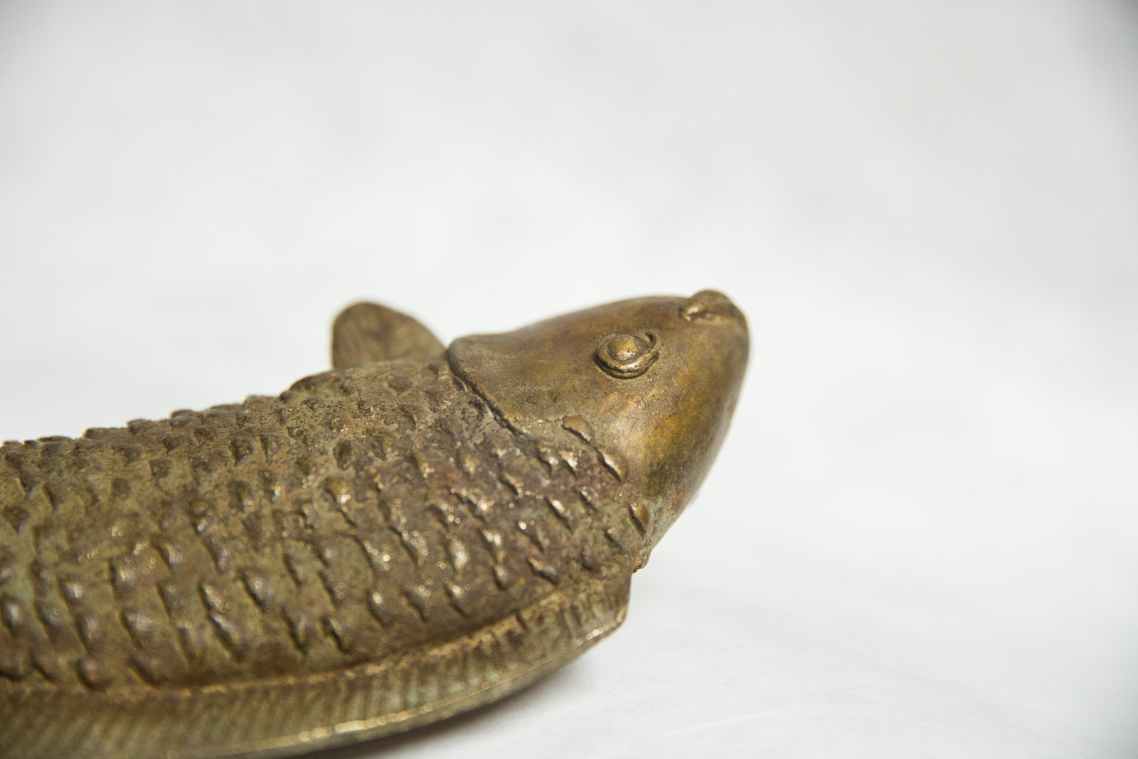 Large Bass Fish Standing Vintage African Bronze Sculpture