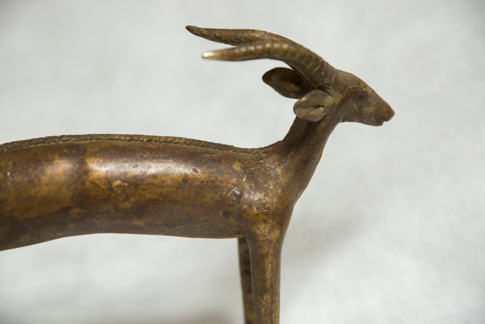 Large Spiral Horned Antelope Vintage African Bronze Sculpture